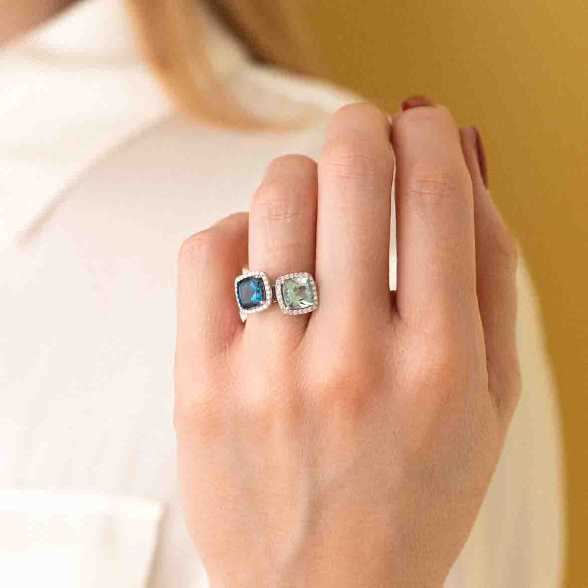 Bague Topaze London Blue et diamants One More - Etna - 050594TA